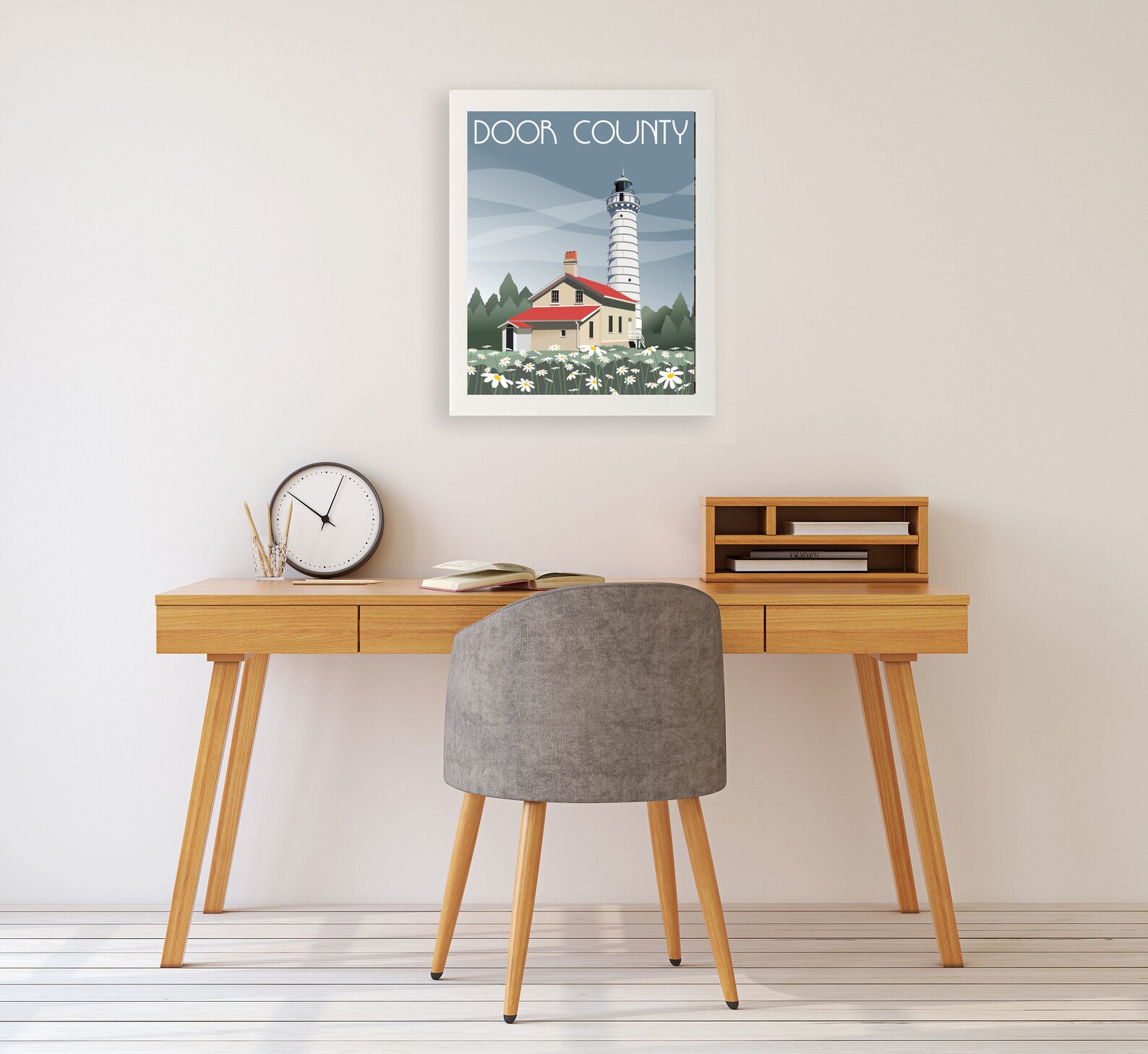Door County Lighthouse Poster, Cana Island Lighthouse With Wildflowers ...