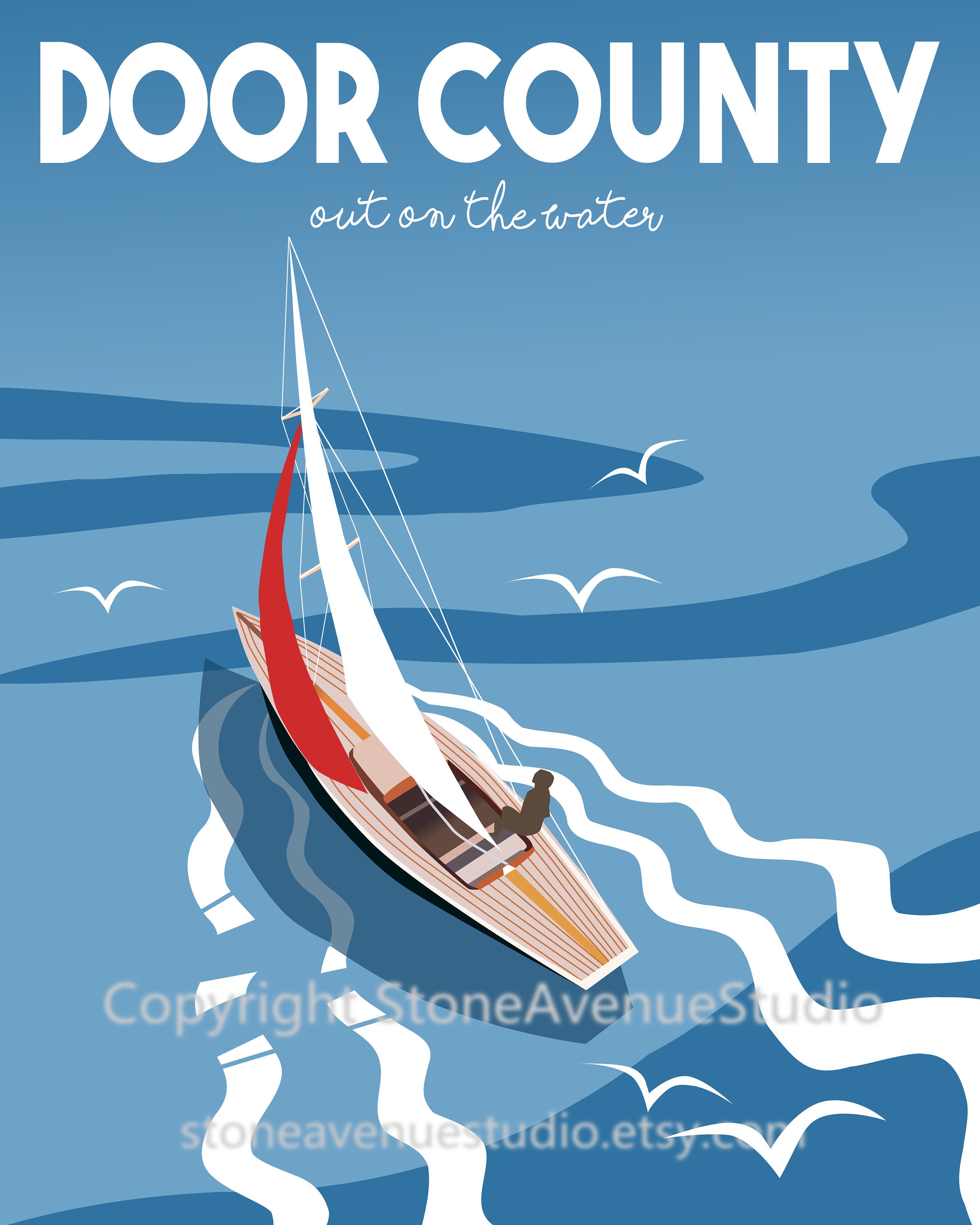 Door County Sailing Print, Door County Wisconsin Nautical Sailboat ...