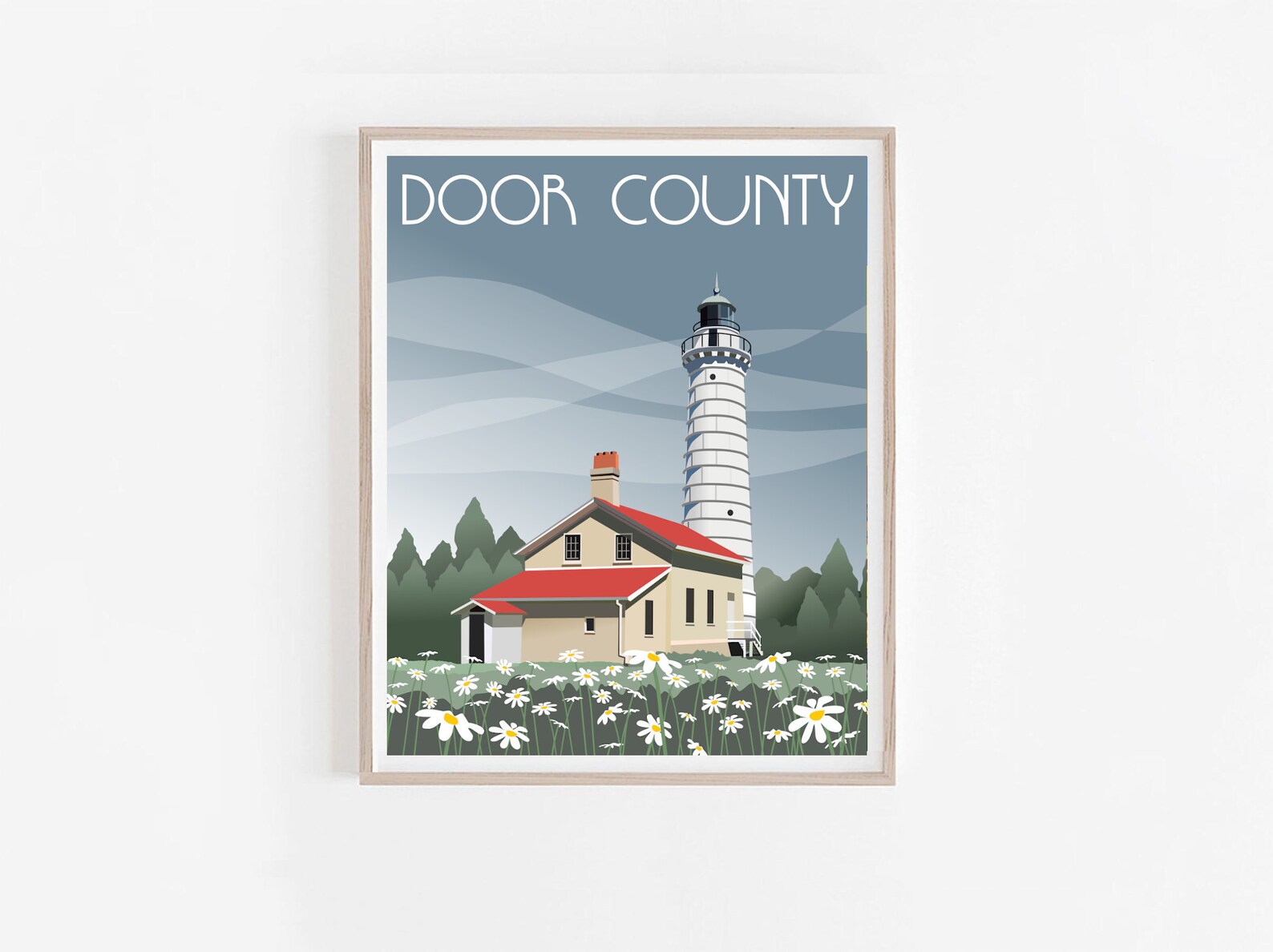 Door County Lighthouse Poster, Cana Island Lighthouse With Wildflowers ...