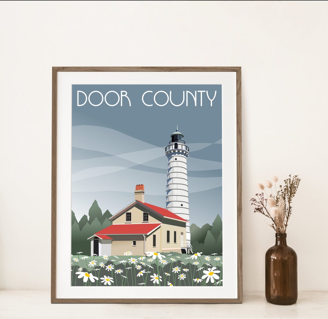 Door County Lighthouse Poster, Cana Island Lighthouse With Wildflowers ...