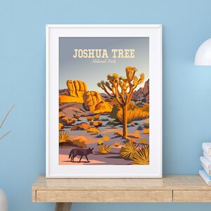 Joshua Tree Poster | National Park Print | Coyote With Cacti and Joshua ...