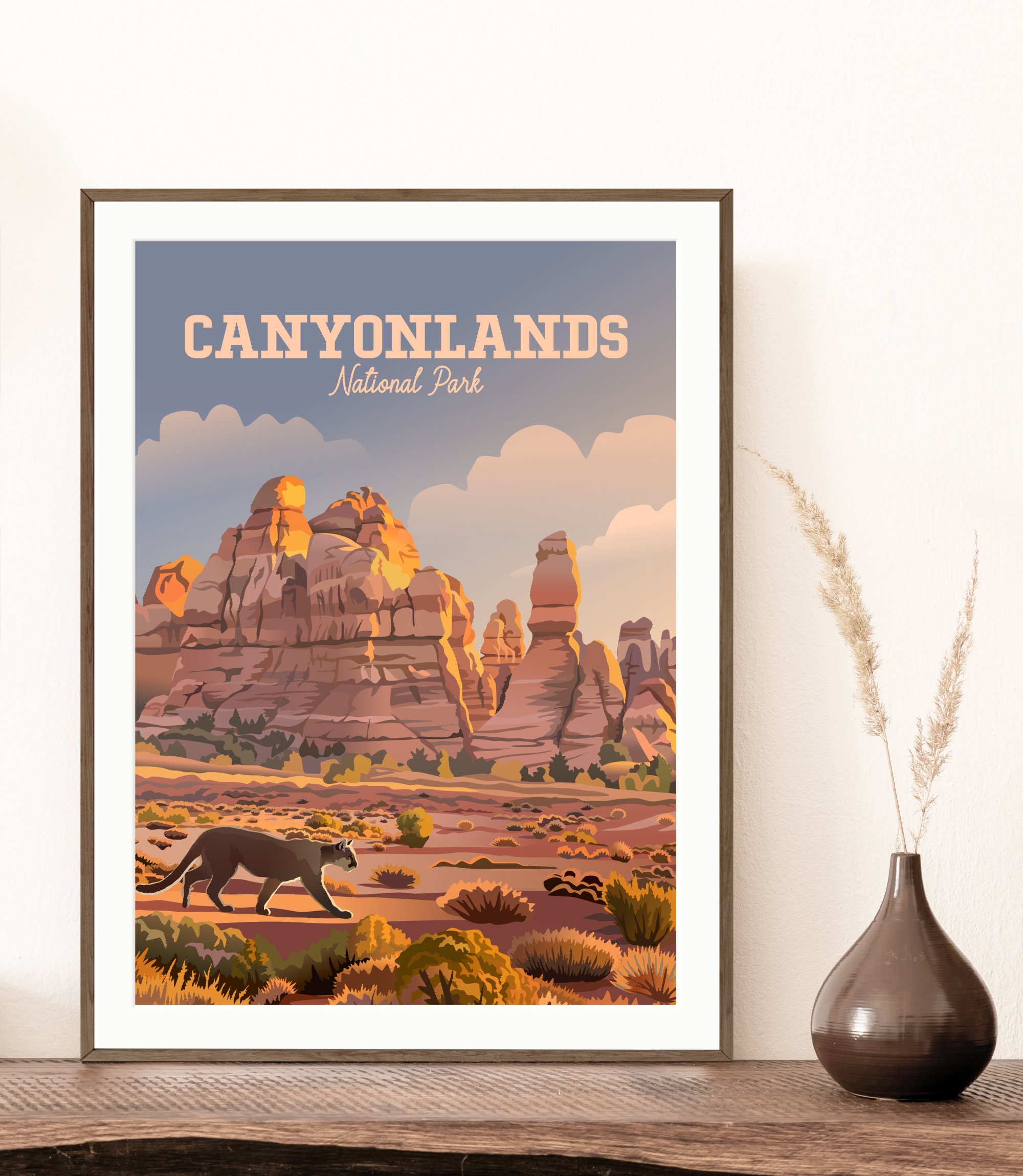 Canyonlands National Park Poster Mountain Lion and Needles | Etsy