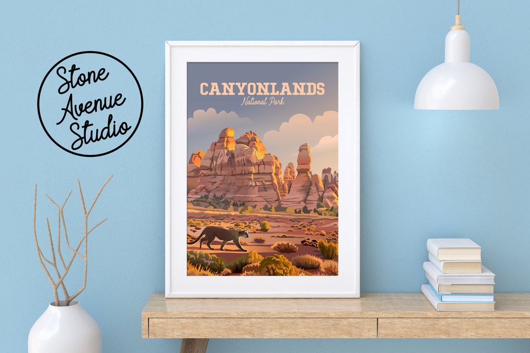 Canyonlands National Park Poster | Mountain Lion and Needles Rock ...