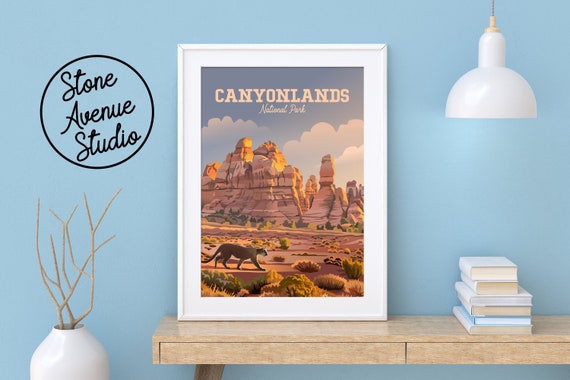 Canyonlands National Park Poster Mountain Lion and Needles | Etsy