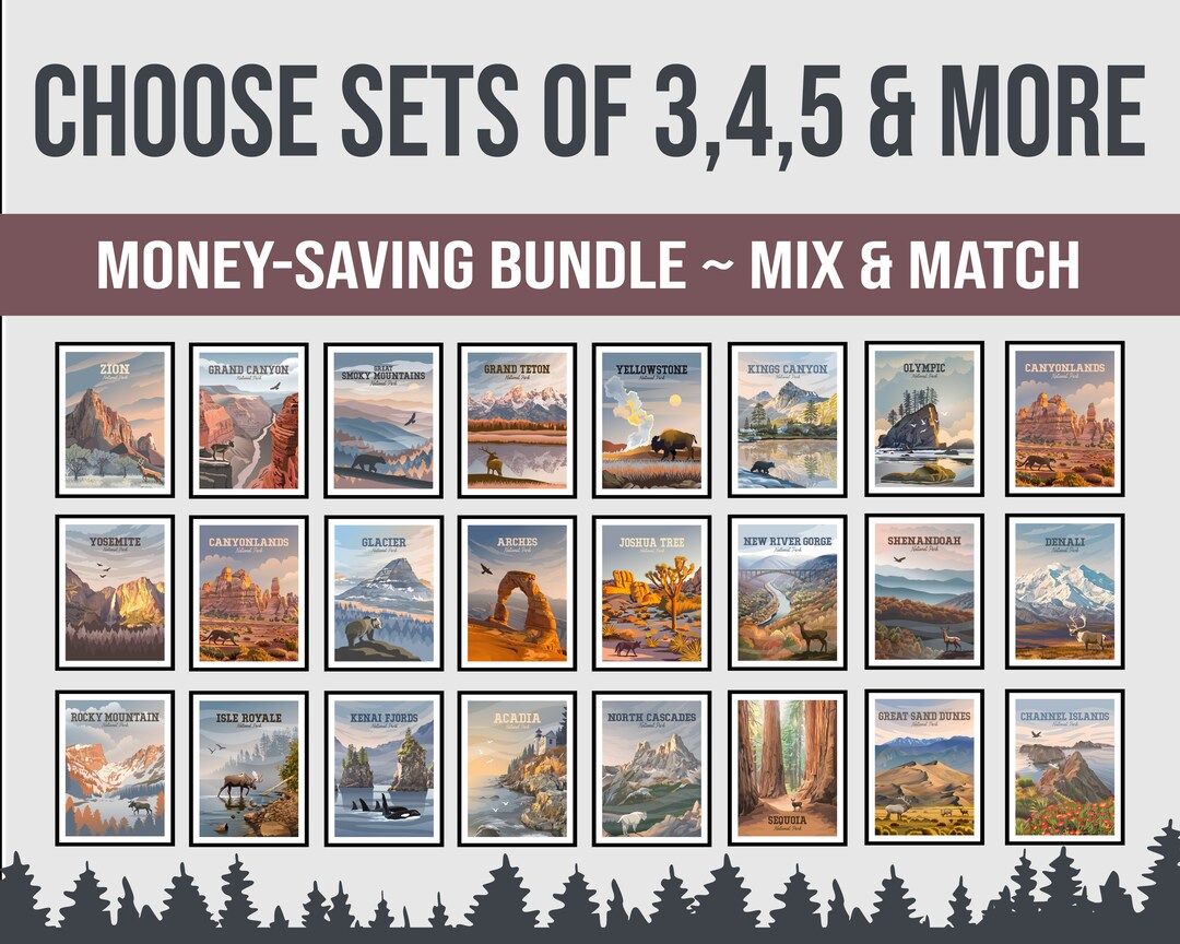 National Park Posters Set | Hand Drawn Original Design | Mix and Match ...