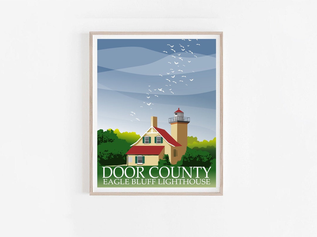 Door County Poster, Eagle Bluff Lighthouse Print, Door County Wisconsin ...