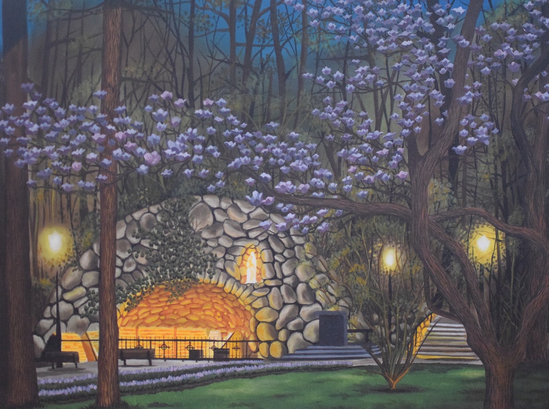 Notre Dame Grotto Painting Print, University of Notre Dame Art, Notre ...