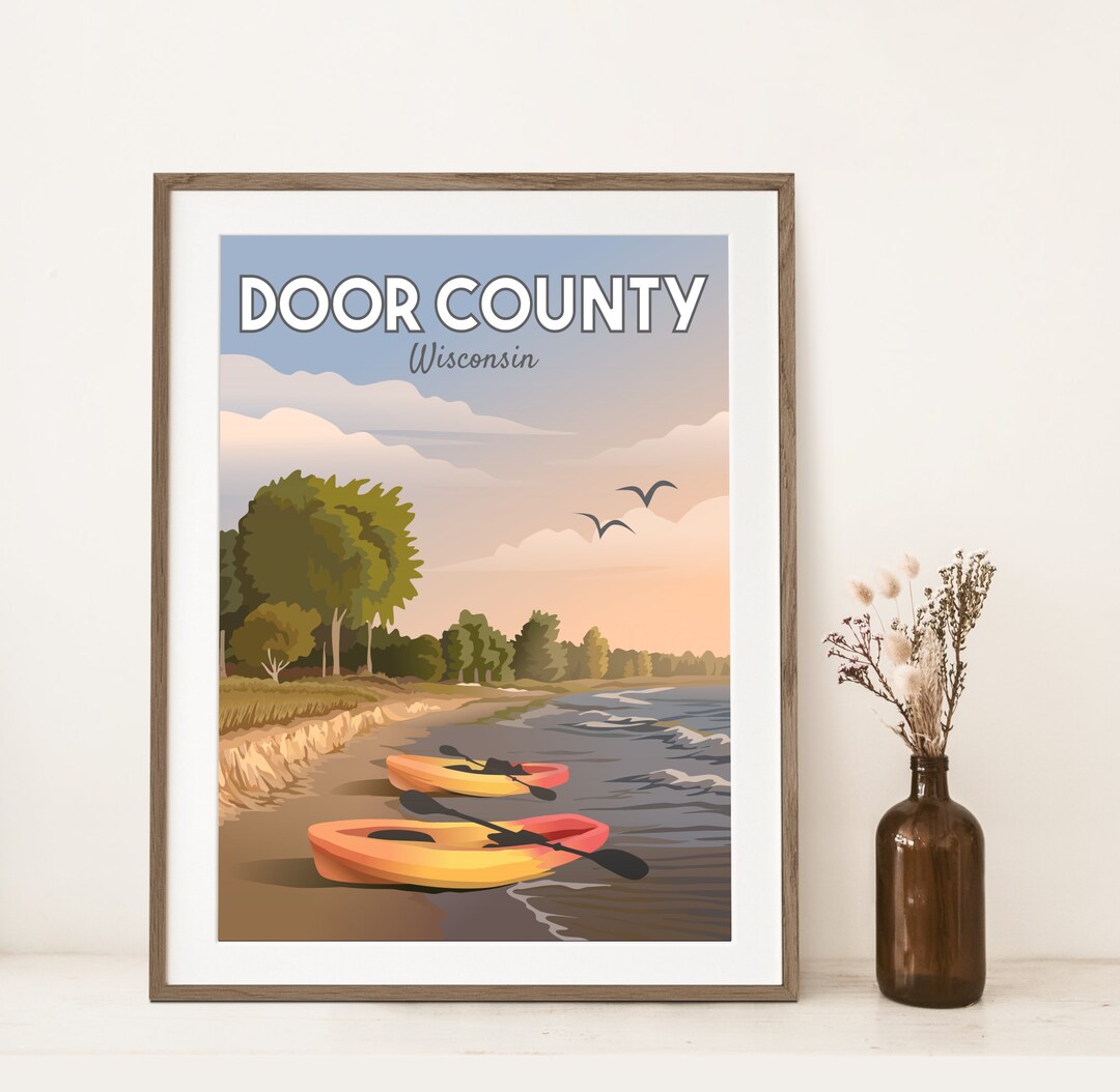 Door County Kayak Poster, Door County WI Beach Print, Two Kayaks on ...
