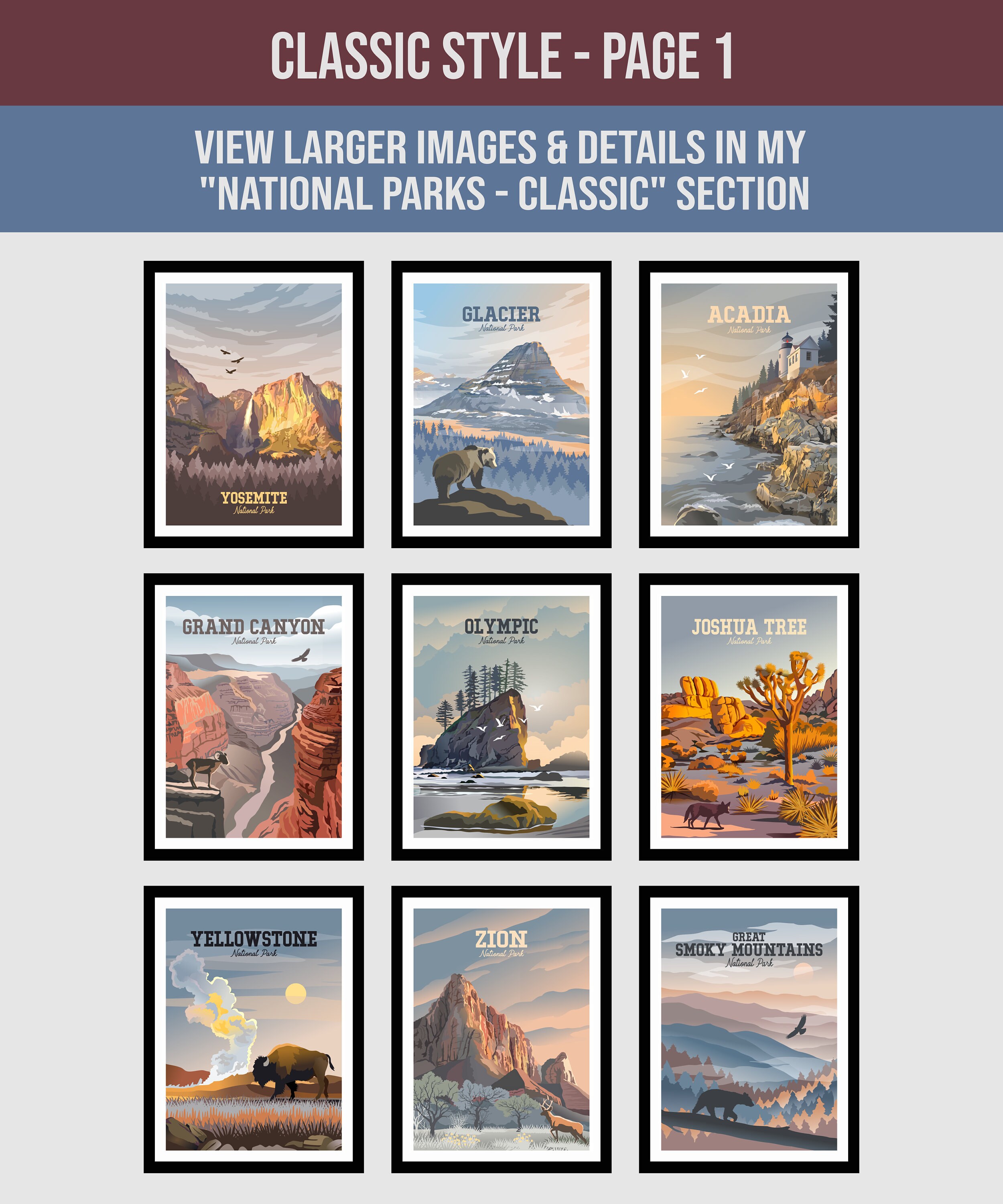 Set of Six National Park Posters Choose Any 6 Mix and - Etsy
