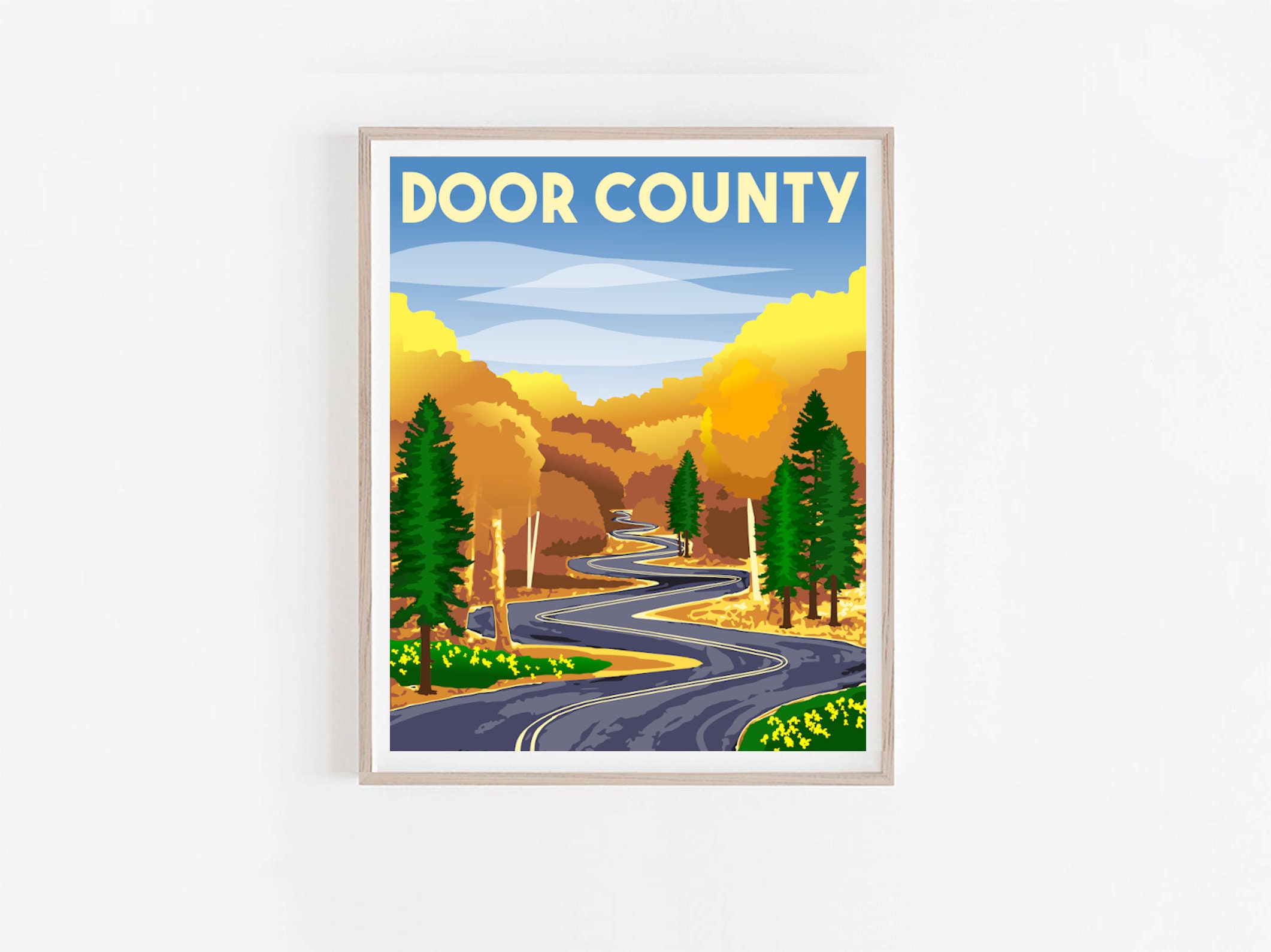 Door County Poster, Highway 42 in Ellison Bay, Winding Road Print, Door ...