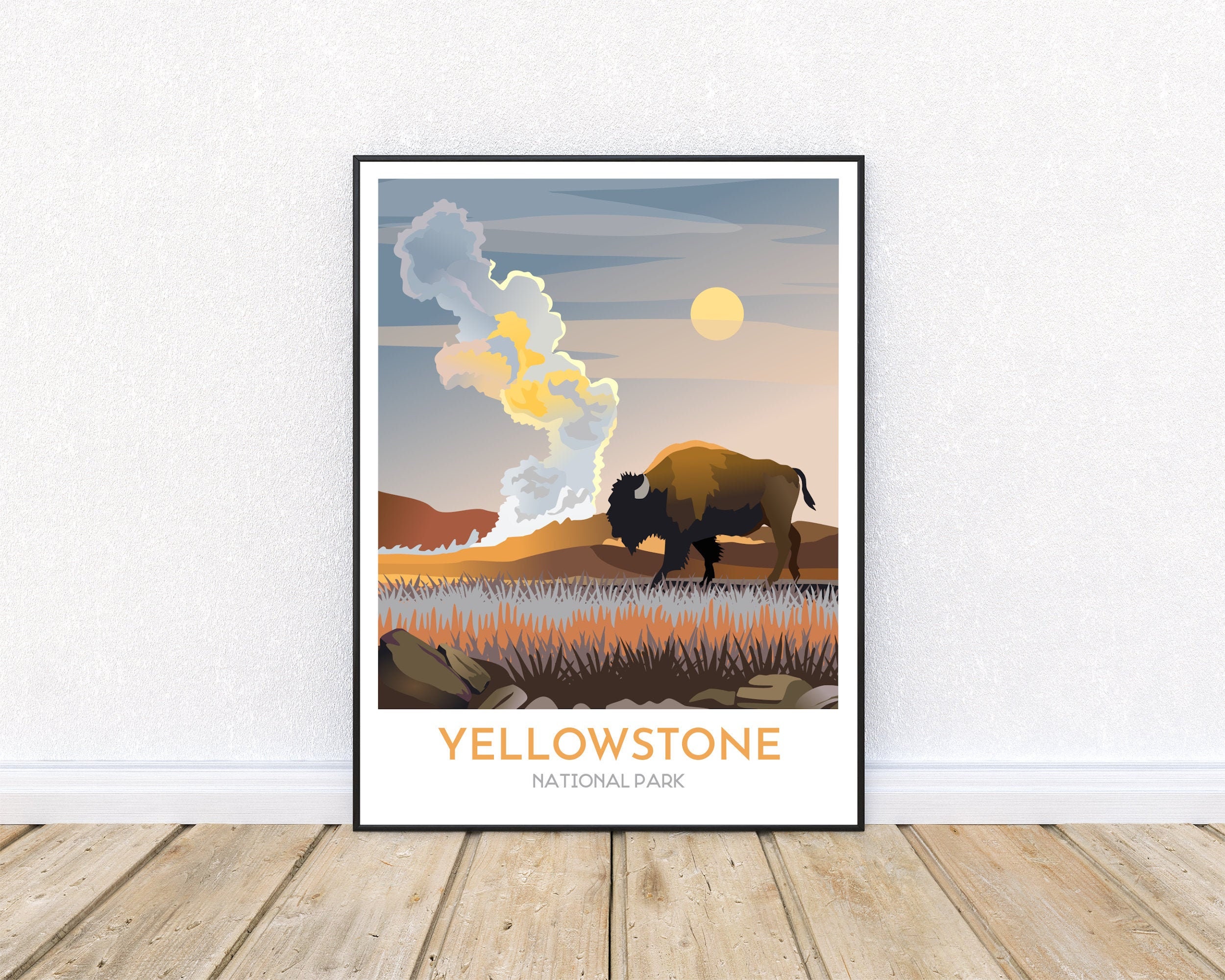Yellowstone Poster With Bison and Geyser Yellowstone - Etsy UK