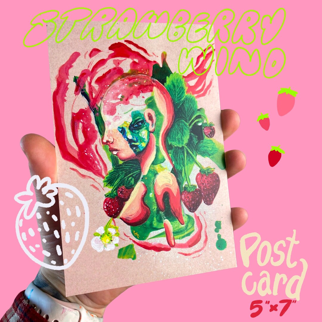 Strawberry Wind Postcard 4" X 6" Mini Art Print - Etsy
