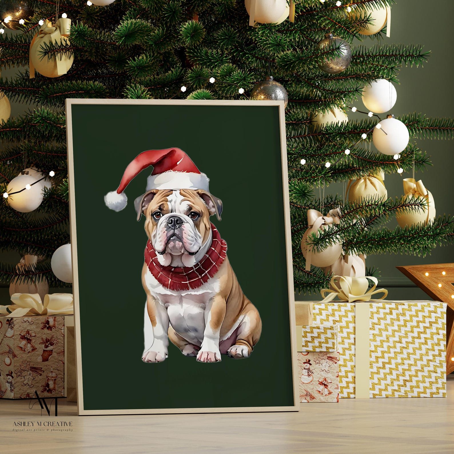 Christmas Bulldog Print: Santa Hat Holiday Decor (digital Download) - Etsy