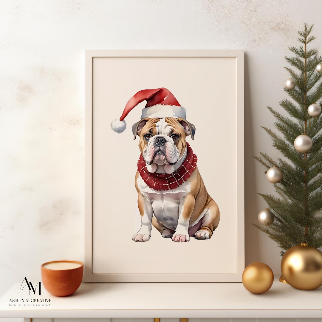Christmas Bulldog Print: Santa Hat Holiday Decor (digital Download) - Etsy