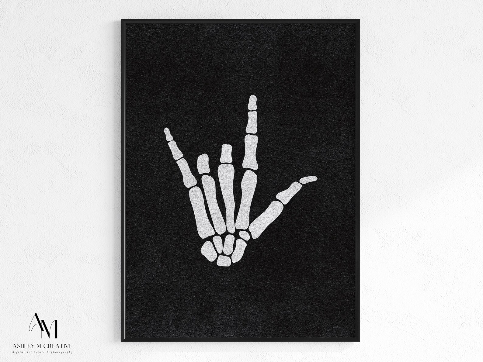 Skeleton Hands Digital Prints, Set of 4, Peace Sign, Thumbs Up, I Love ...