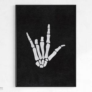 Skeleton Hands Digital Prints, Set of 4, Peace Sign, Thumbs Up, I Love ...