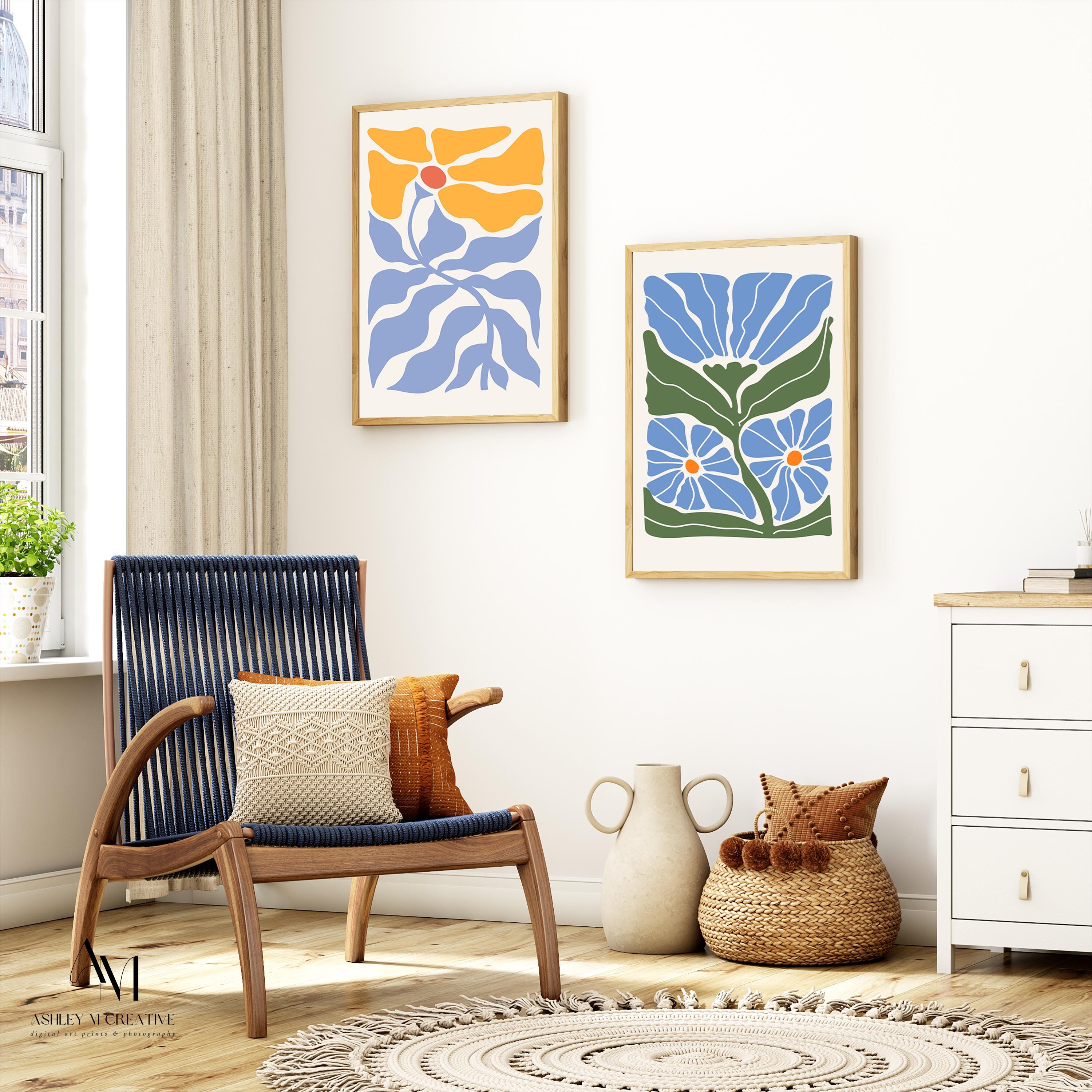 Artful Floral Printe, Set of 10 Boho Floral Wall Art, Vibrant Abstract ...