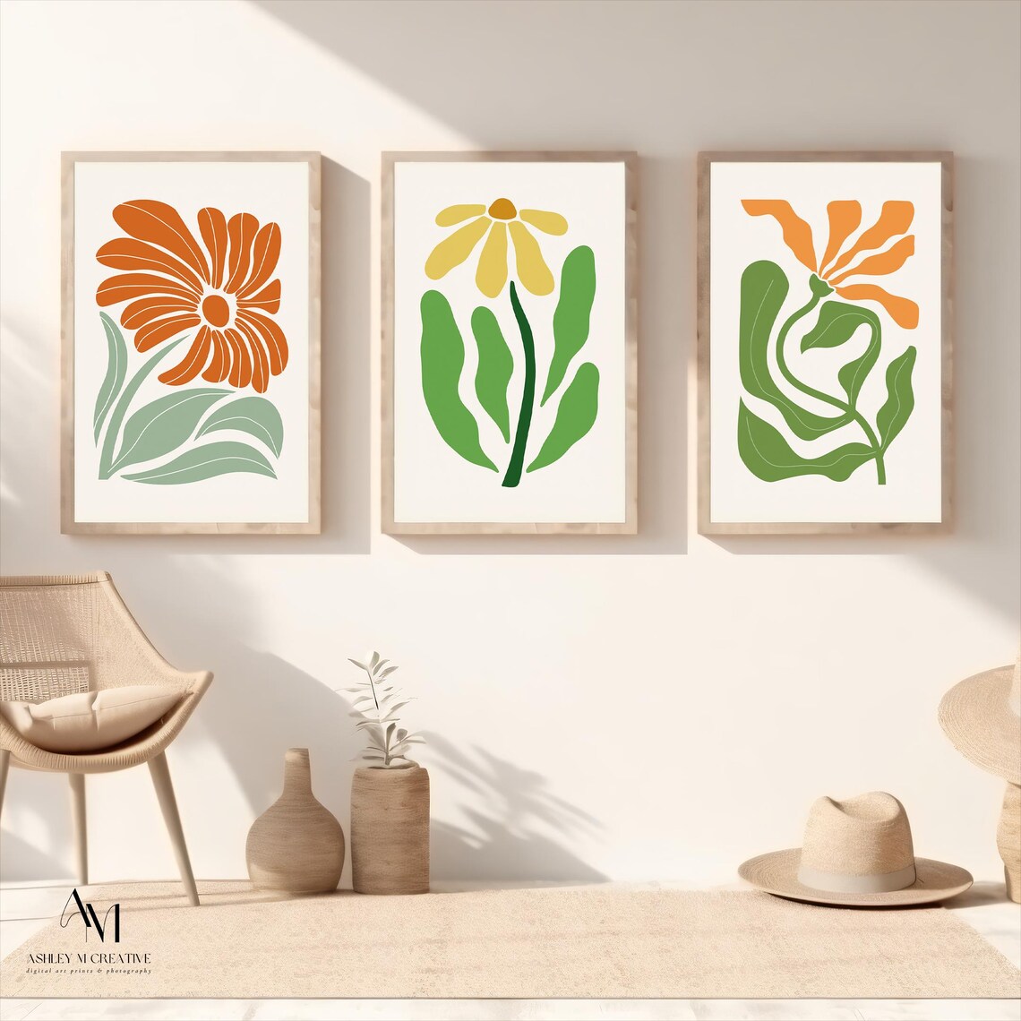 Artful Floral Printe, Set of 10 Boho Floral Wall Art, Vibrant Abstract ...