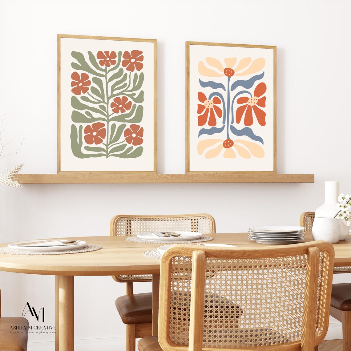 Artful Floral Printe, Set of 10 Boho Floral Wall Art, Vibrant Abstract ...