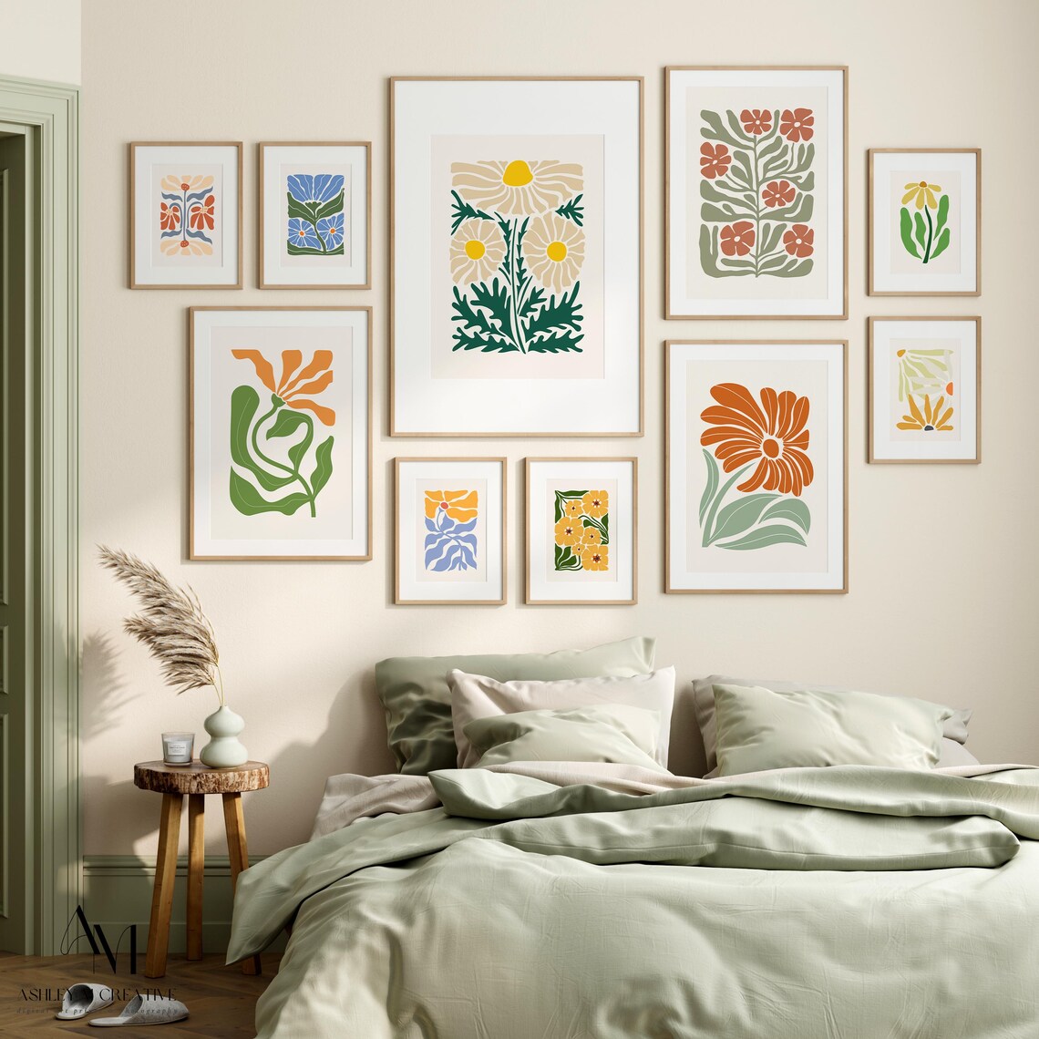 Artful Floral Printe, Set of 10 Boho Floral Wall Art, Vibrant Abstract ...