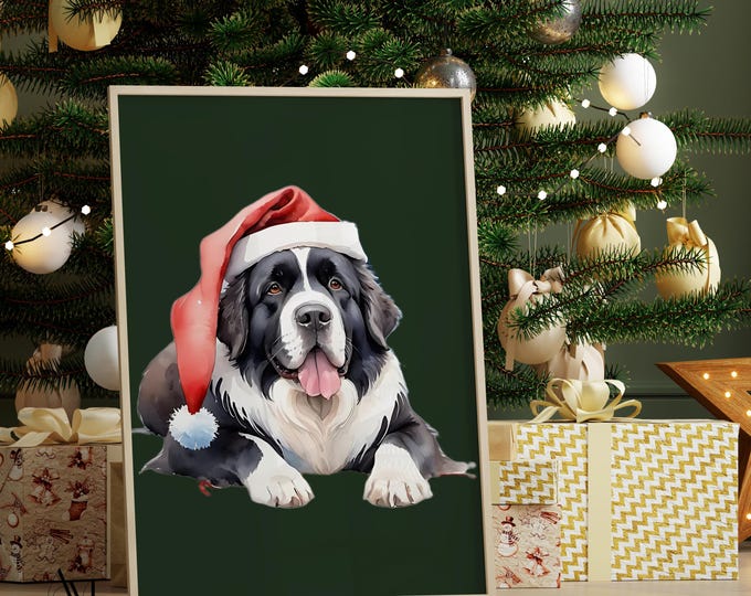 Newfoundland Fabric Newfoundland Christmas Dog Holiday Landseer Dogs by ...