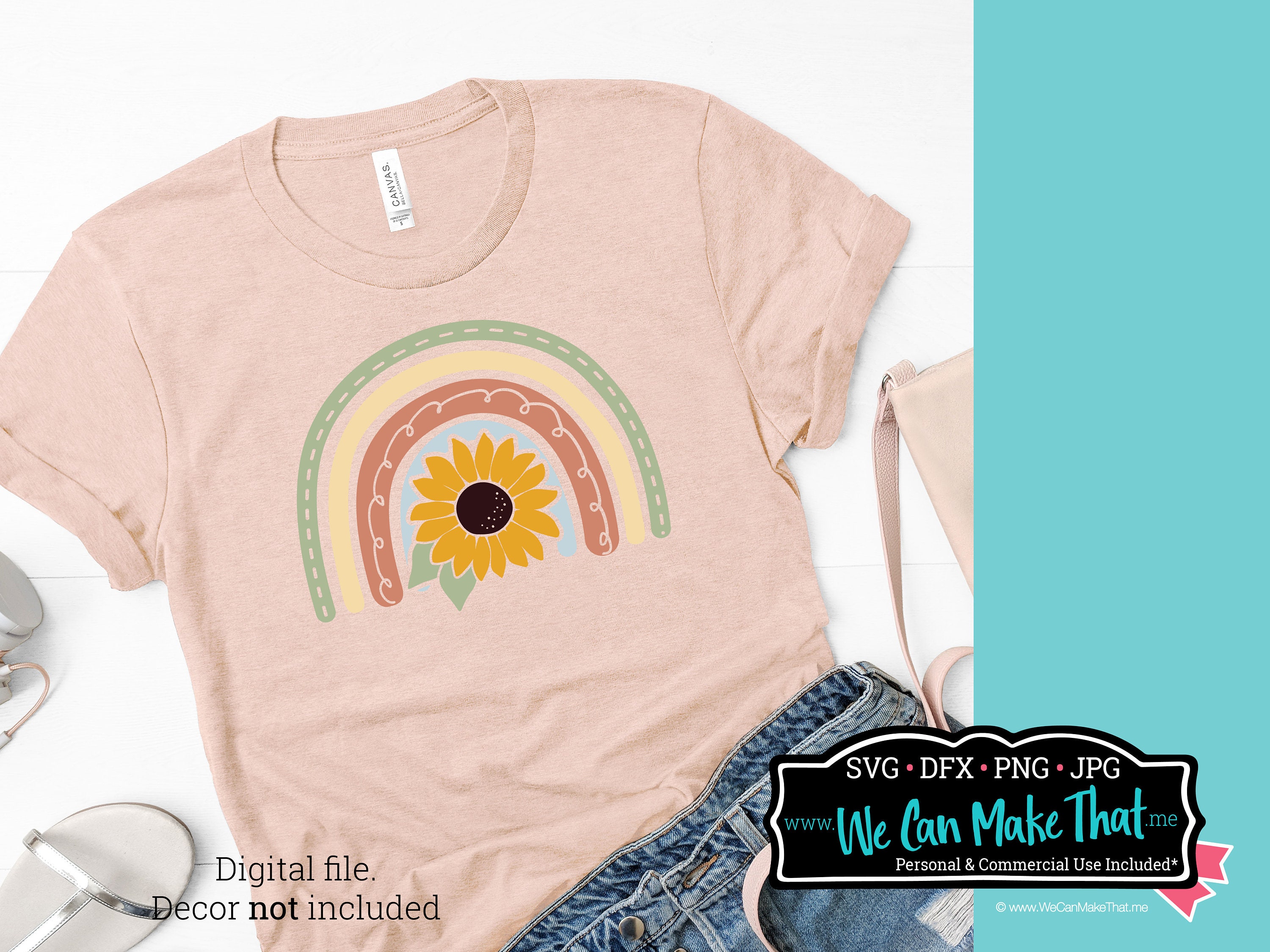 Sunflower Boho Rainbow SVG, Fall Rainbow Svgs, Boho SVG Cut Files, Fall ...