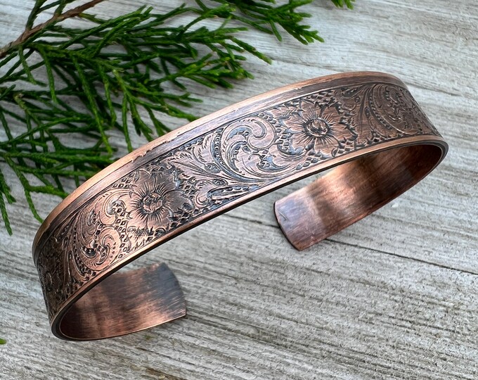 XL Extra Large 8 Solid Copper Rustic Cuff Bracelet, Hammered Stamped ...
