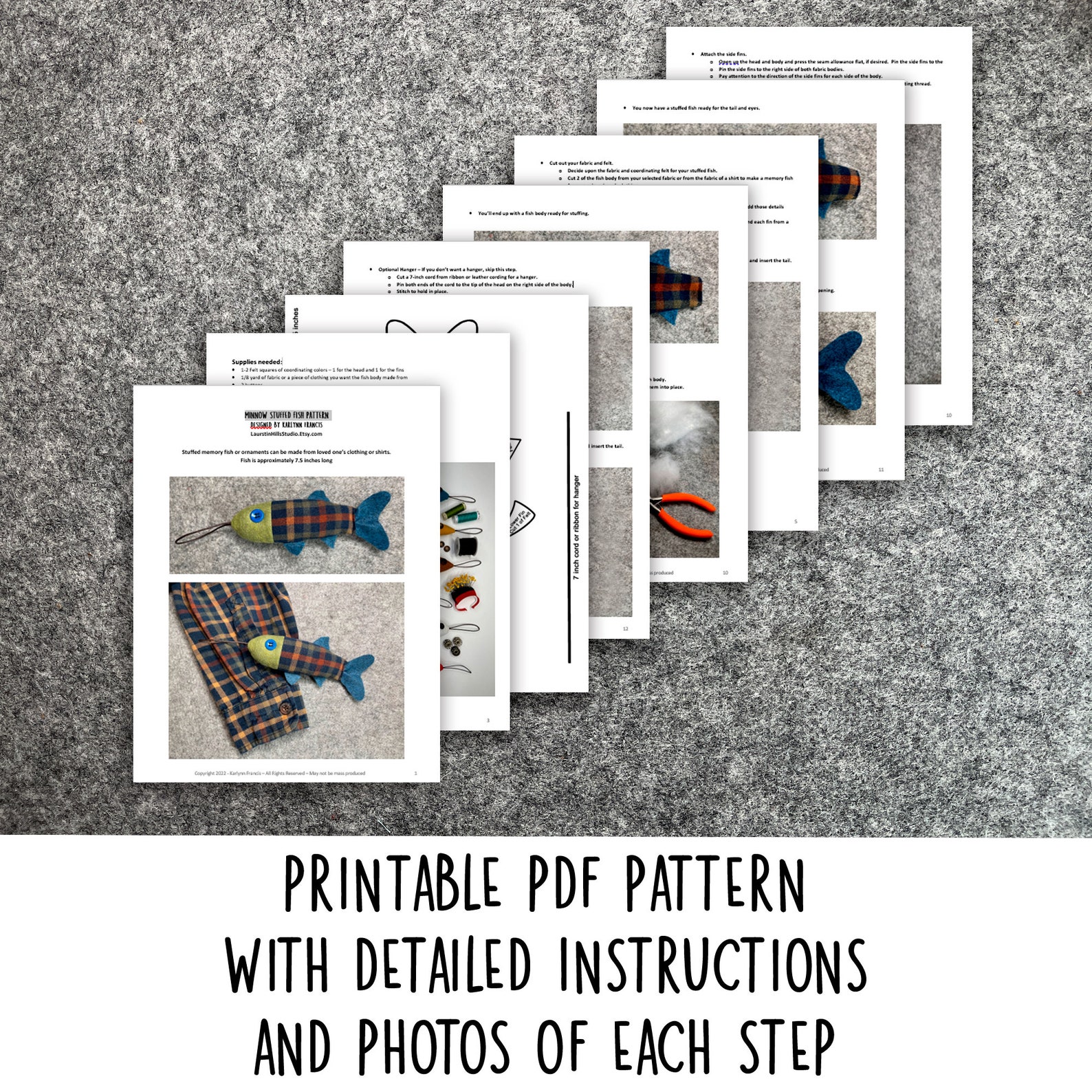 Minnow, Fish Pattern, Memory Fish, Loved One Keepsake, Made From Shirt ...