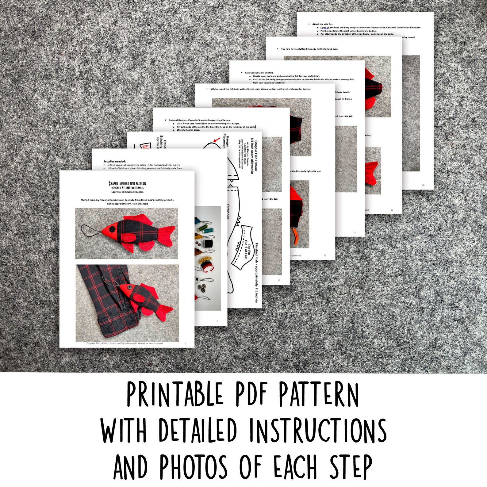 Crappie, Fish Pattern, Memory Fish, Loved One Keepsake, Made From Shirt ...