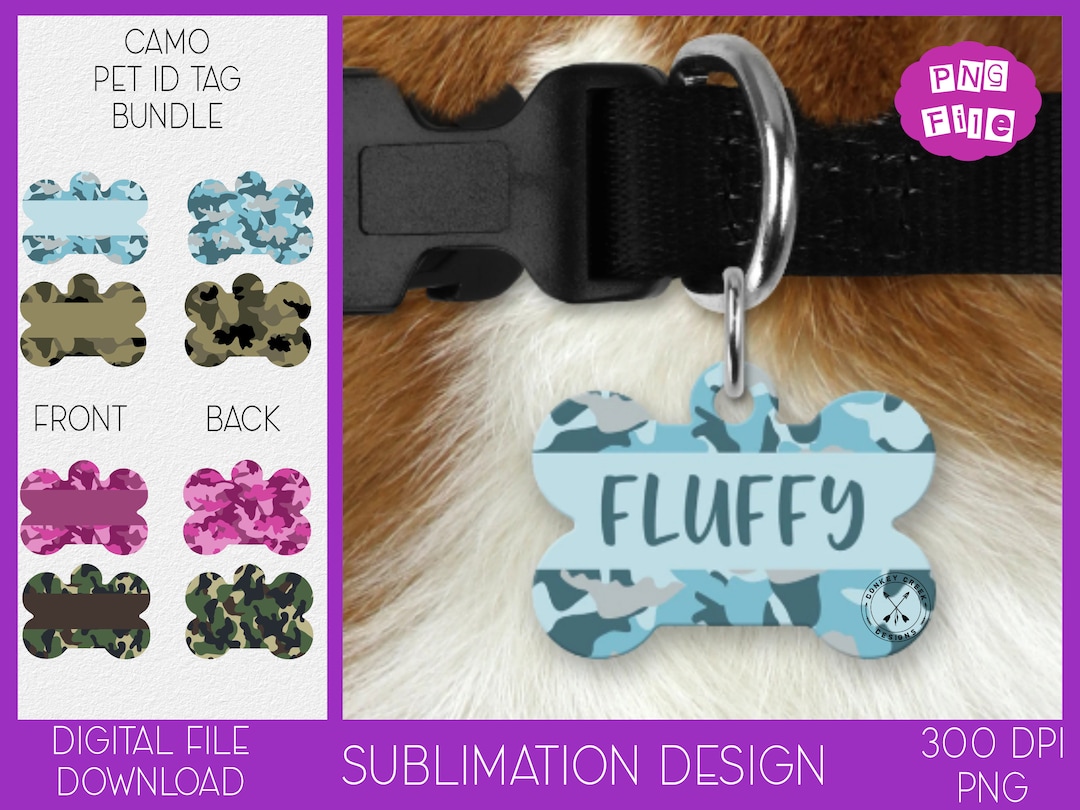 Camouflage Pet Tag Sublimation Template Bundle, Dog Bone Name Tag ...