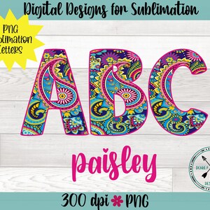 PNG Alphabet, Sublimation Design, Paisley Pattern, Printable Alphabet ...