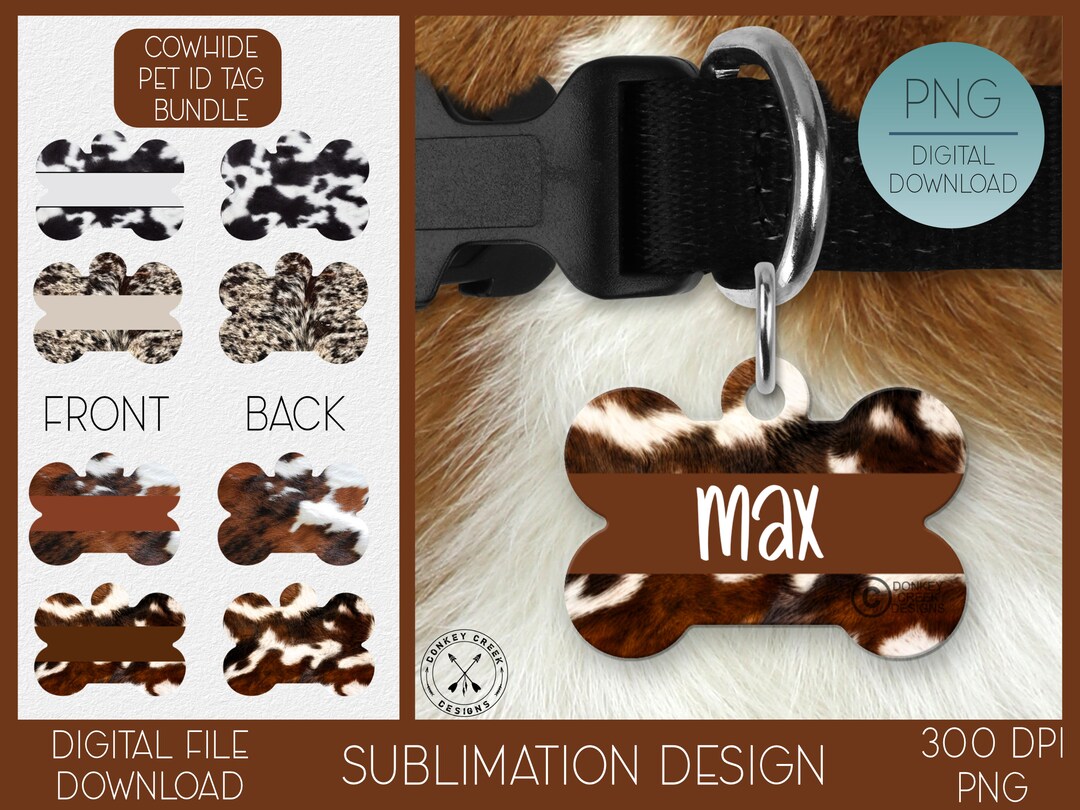 Pet Tag Sublimation Bundle, Dog Bone Name Tag, PNG Designs, Custom ...