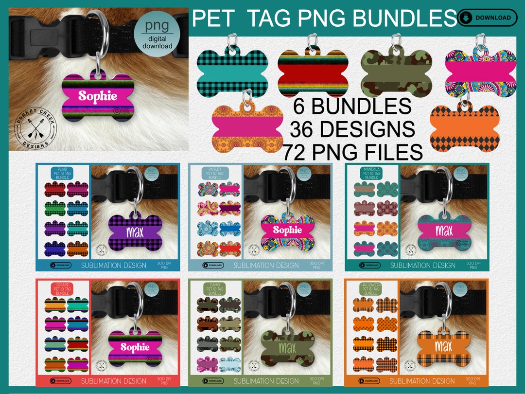 Pet Tag Sublimation Bundle, Dog Bone Name Tag, PNG Designs, Sublimation ...