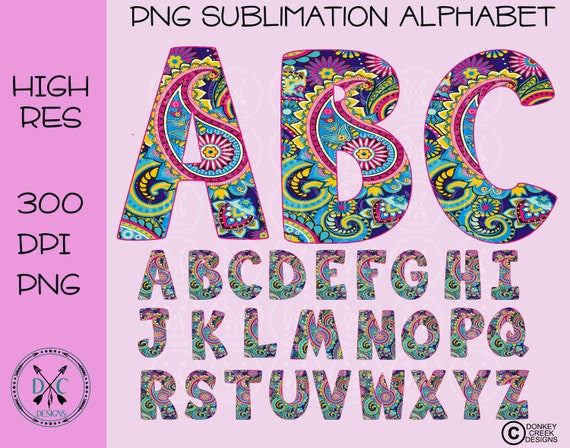 PNG Alphabet Sublimation Design Paisley Pattern Printable - Etsy