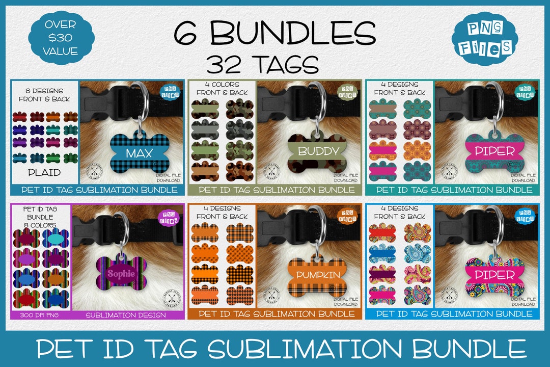 Pet Tag Sublimation Bundle Dog Bone Name Tag PNG Designs - Etsy