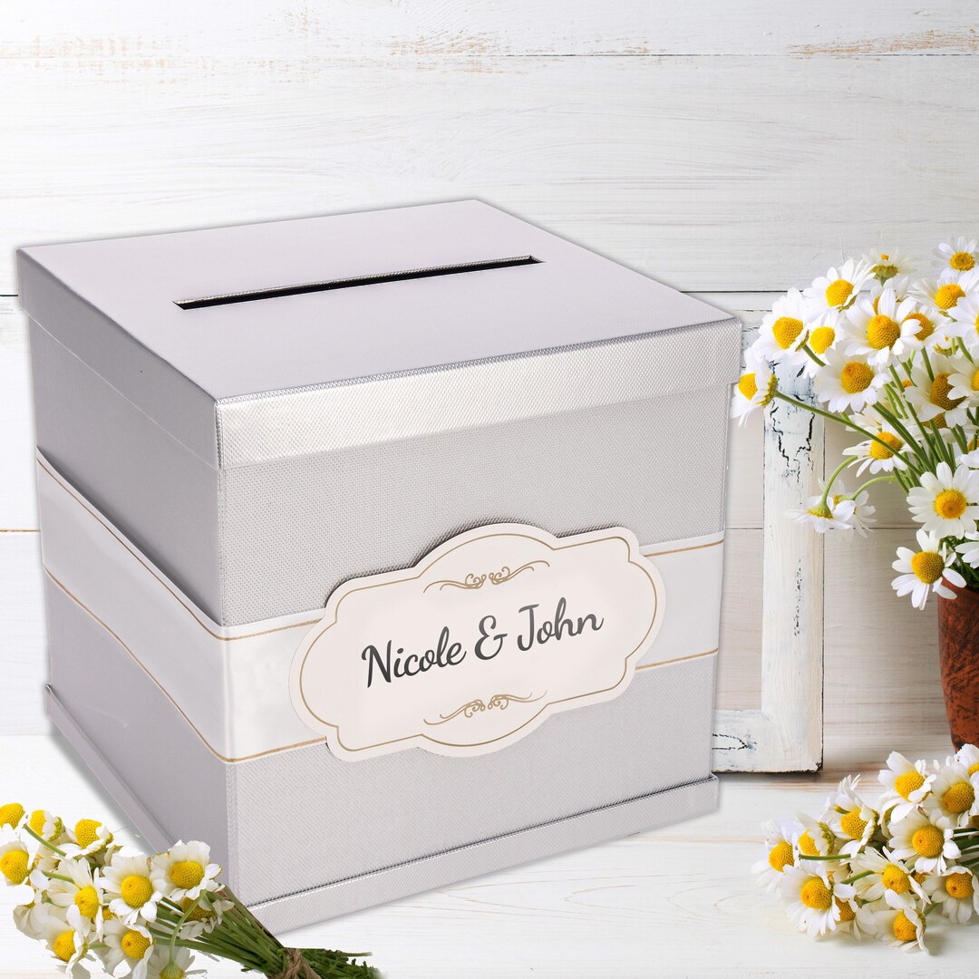 Silver Wedding Gift Card Box - Can Be Personalized - 10"x10"x10 ...