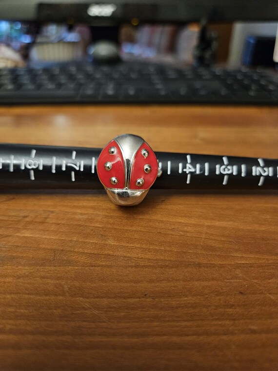 1980s Ladies LadyBug Ring Finger Watch Expandable Ban… - Gem