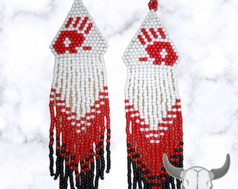 MMIW Missing and Murdered Indigenous Women Beaded Fringe Earrings Brick ...