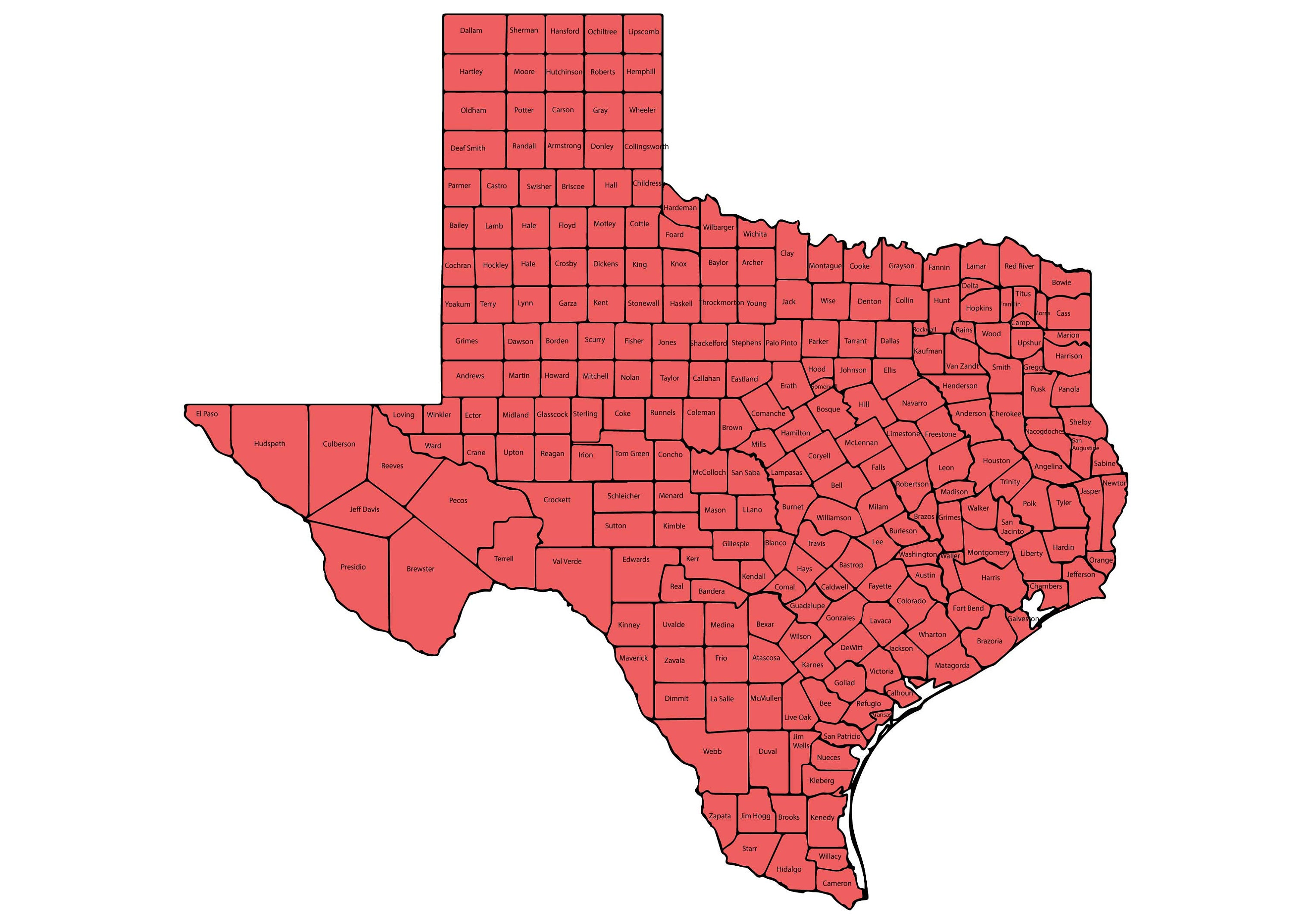 Texas County Map Digital Vector .ai, .svg, .png, .dwg - Etsy