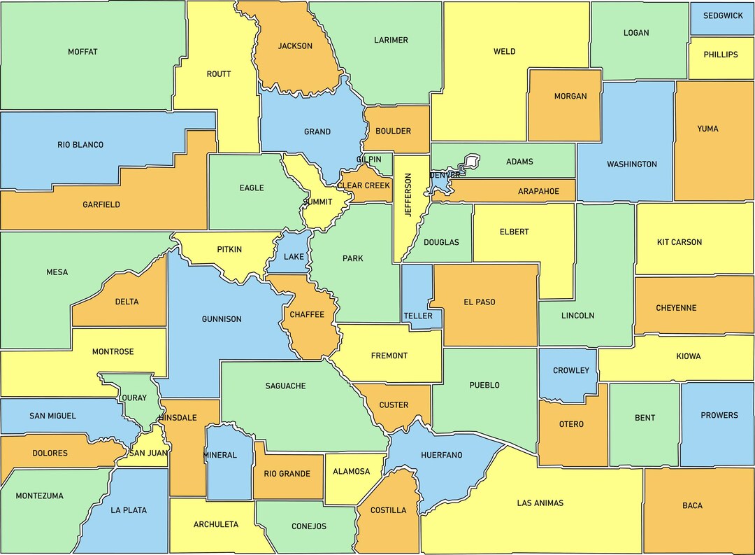 Colorado Counties Map Digital Download - Jpeg, Png, Svg, Dwg, Pdf & Illustrator Files - Etsy UK