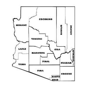 Arizona Counties Map Digital Download | Jpeg, Png, Svg, Dwg, Pdf ...