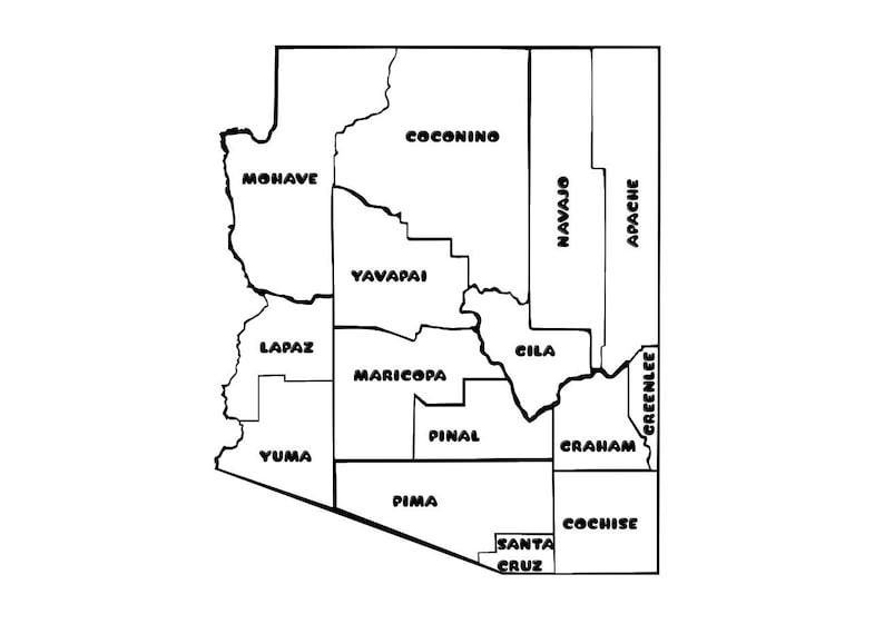 Arizona Counties Map Digital Download | Jpeg, Png, Svg, Dwg, Pdf ...