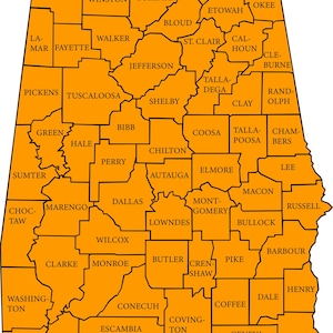 Alabama Counties Map Digital Download - Jpeg, Png, Svg, Dwg, Pdf ...