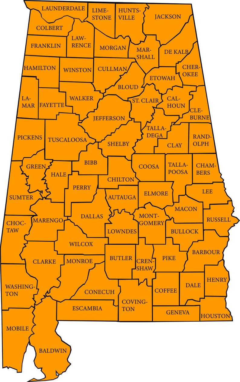 Alabama Counties Map Digital Download - Jpeg, Png, Svg, Dwg, Pdf ...