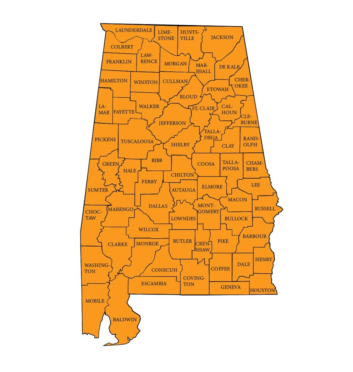 Alabama Counties Map Digital Download - Jpeg, Png, Svg, Dwg, Pdf ...