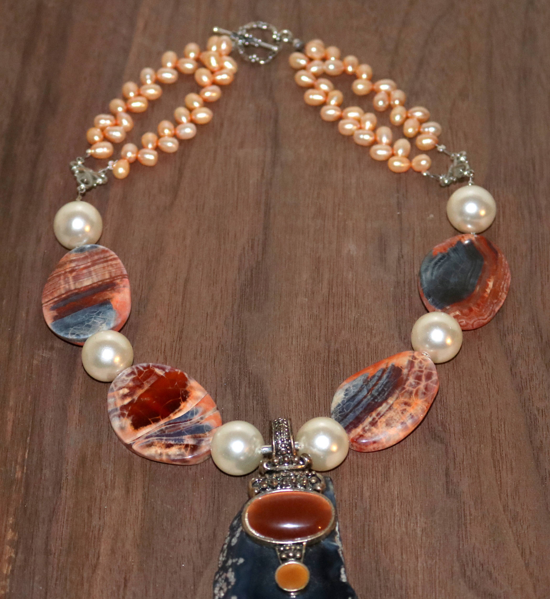 Upcycled Agate Geode Statement Necklace: Freshwater Pearls, Sterling ...