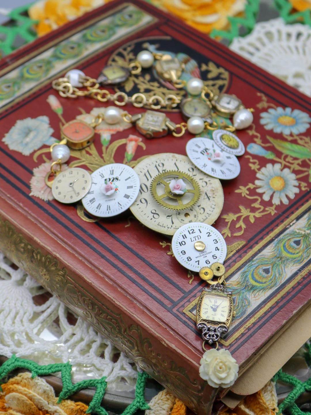 Upcycled Vintage Watch Assemblage Statement Necklace Recycled Vtg Ladies Watches Fresh Water ...