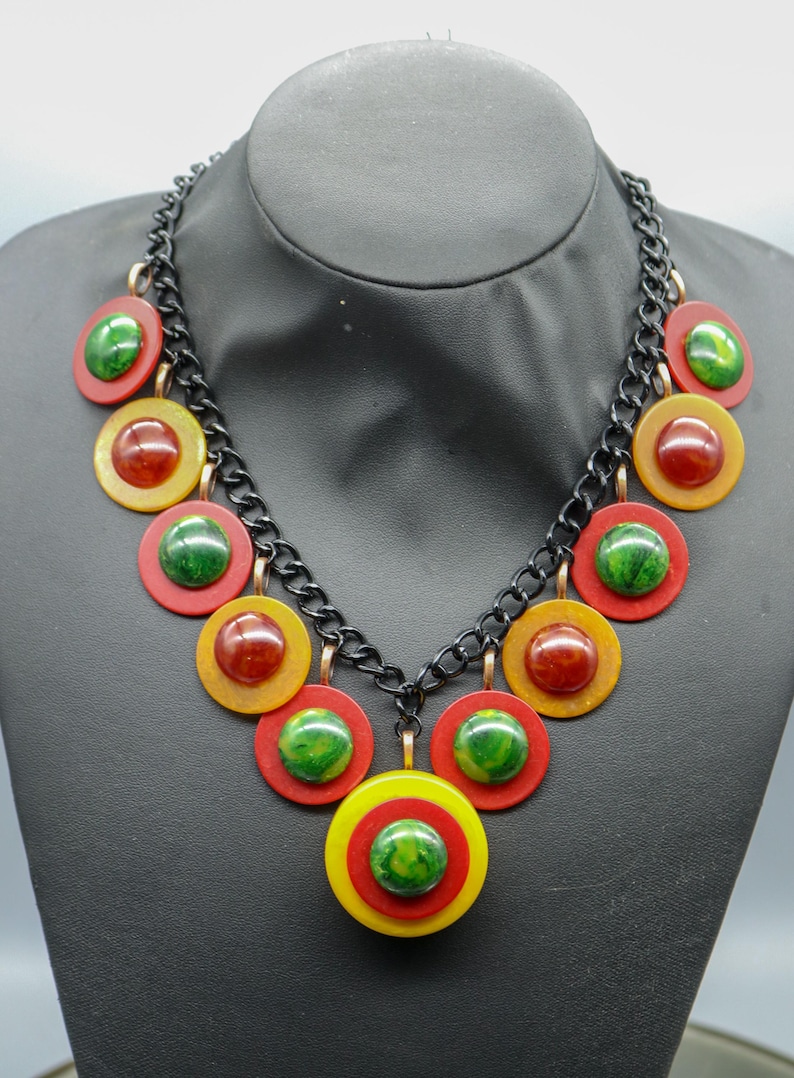 Bakelite Poker Chip Backgammon Necklace Assemblage Fall Autumn Vintage ...