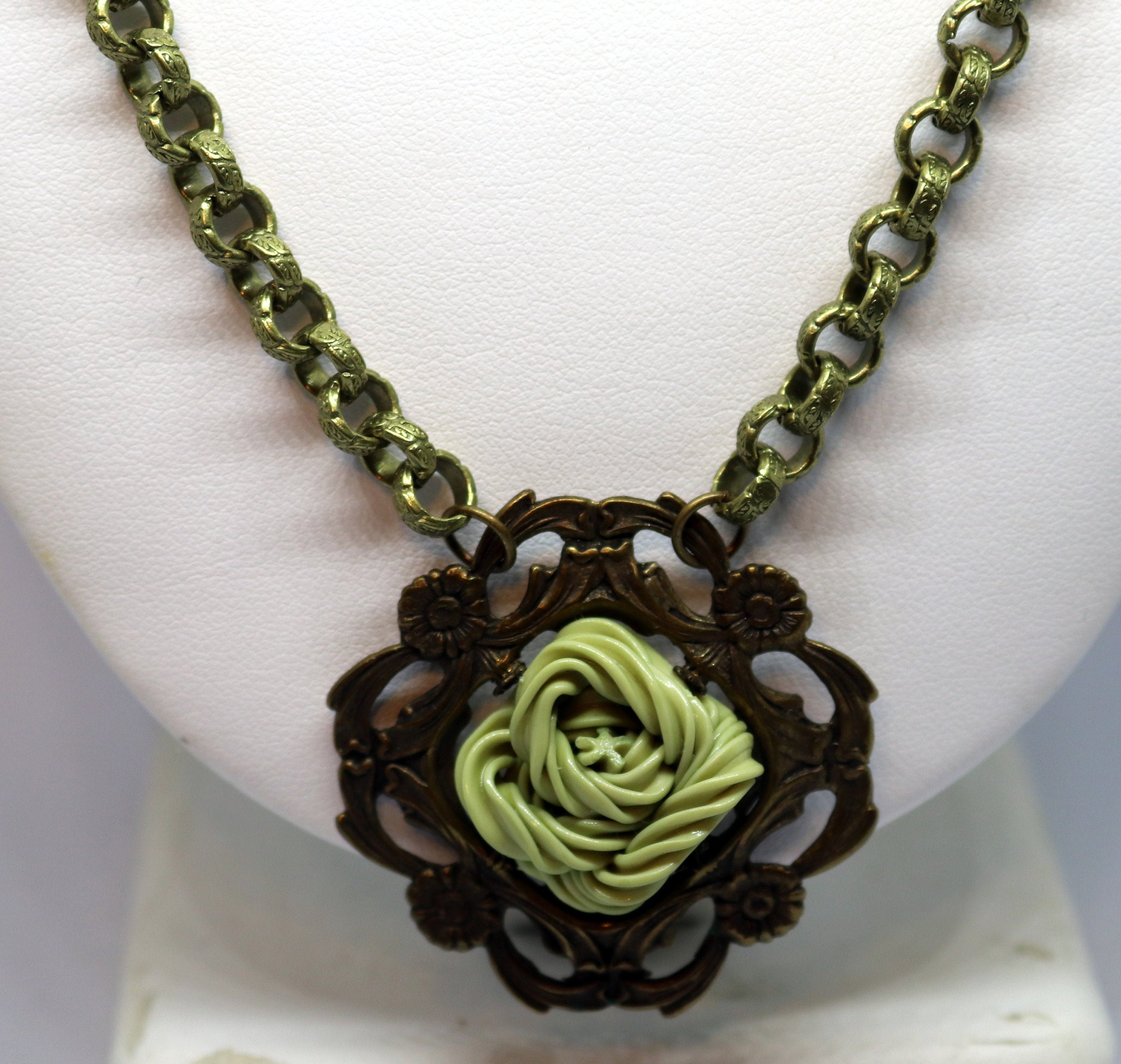 Extruded Celluloid Button Necklace Antique Brass Rolo Chain - Etsy