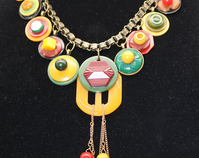Bakelite Button Necklace Assemblage Balls Cookie Fall Autumn Vintage ...